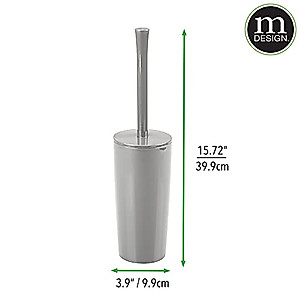 mDesign 2 Piece Combo - Slim Plastic Trash Can with Built-in Handles & Toilet Bowl Brush & Holder for Bathroom Storage and Organization - Set of 2 - Gray