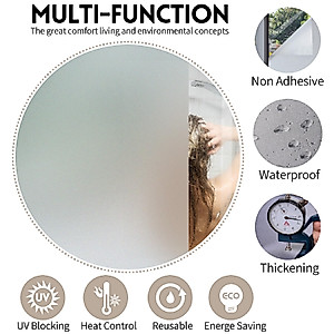 KESPEN Frosted Window Privacy Film Heat Control UV Sun Blocking Glass Stickers Static Cling Non Adhesive Door Coverings Decals for Bathroom Home Office, Frosted, 17.5 Inch X 6.5 Feet