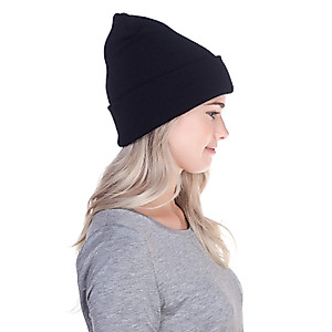 CUFFED PLAIN SKULL BEANIE HAT / CAP | Winter Unisex Knit Hat Toboggan For Men & Women | Unique & Timeless Clothing Accessories By Top Leve, Black