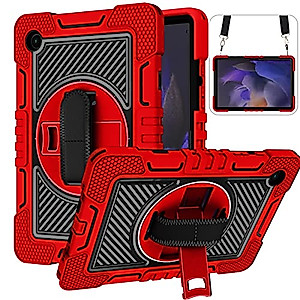 Tablet PC Case Shockproof Durable Protective Cover Durable 360 Degree Rotating Bracket Case Compatible with Samsung Galaxy Tab A8 10.5-Inch 2021 (SM-X200/X205/X207) Protective Cover (Color : Red+Blac