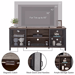 FATORRI Industrial Entertainment Center for TVs up to 55 60 65 Inch, Rustic Wood TV Stand, Large TV Console Cabinet with Doors for Living Room (60 Inch Wide, Walnut Brown)