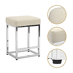 CangLong 24" Bar Stool Counter Height Bar Stools with Footrest Faux Leather Backless Kitchen Dining Cafe Chair with Sturdy Metal Steel Frame Base for Indoor Outdoor,Set of 2,Light Grey