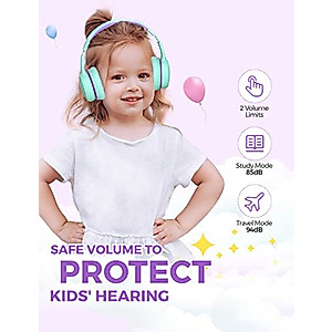gorsun Premium Bluetooth Kids Headphones with Microphone, Wireless Headphones for Kids for School, 85/94dB Volume Limited, Adjustable Kids Bluetooth Headphones for Boys, Girls, Teens (Green)