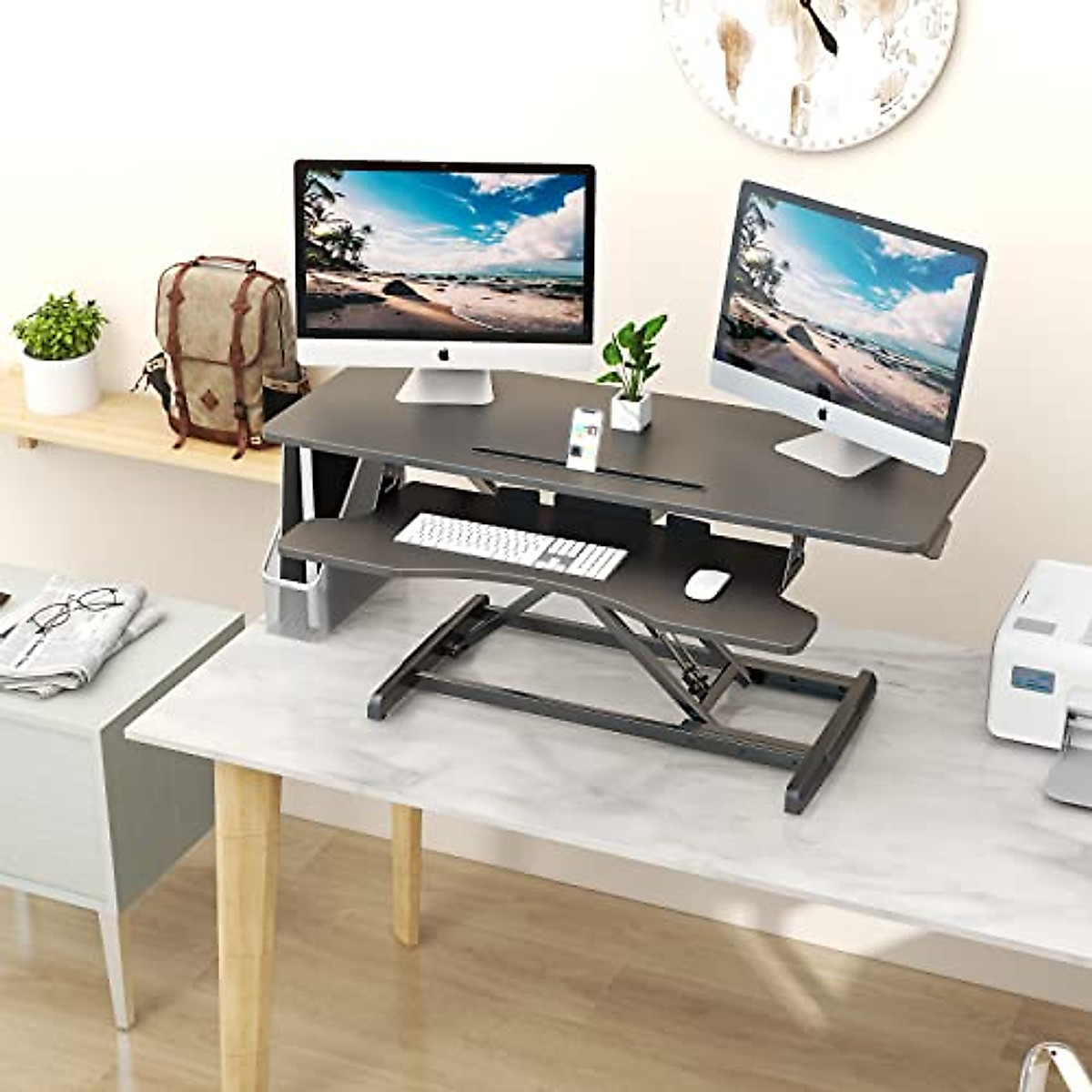 Lubvlook Standing Desk Converter, 42" Height Adjustable Sit Stand Desk Riser for Dual Monitors with Keyboard Tray, Black