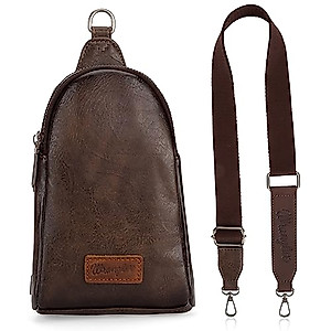 Wrangler Crossbody Sling Bags for Women Cross Body Fanny Pack Purse with Detachable Strap, Distressed Coffee