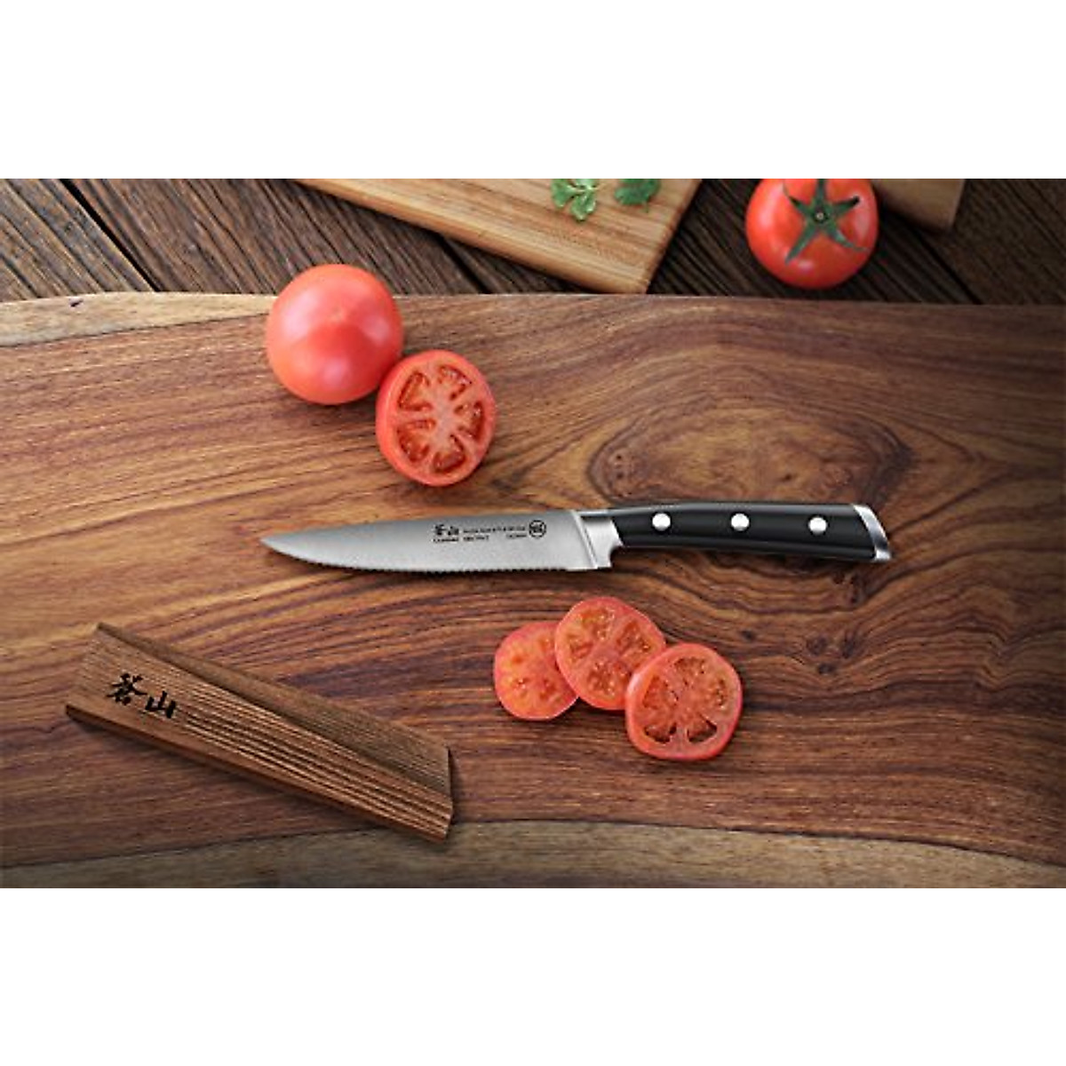 Cangshan TS Series 1020588 Swedish 14C28N Steel Forged 5-Inch Serrated Utility Knife and Wood Sheath Set