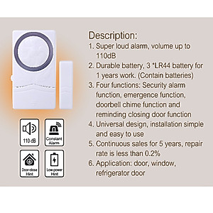 Wireless Home Security burglar alarm, Magnetic Sensor Door Window Alarm, Super Loud 110dB, Pool Door Alarm for Kids Pack of 4