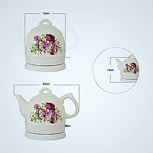 White Country Rose Ceramic Kettle - 1L | Cordless kettle with retro design | Fast boiling with anti-limescale properties | From Jean Patrique