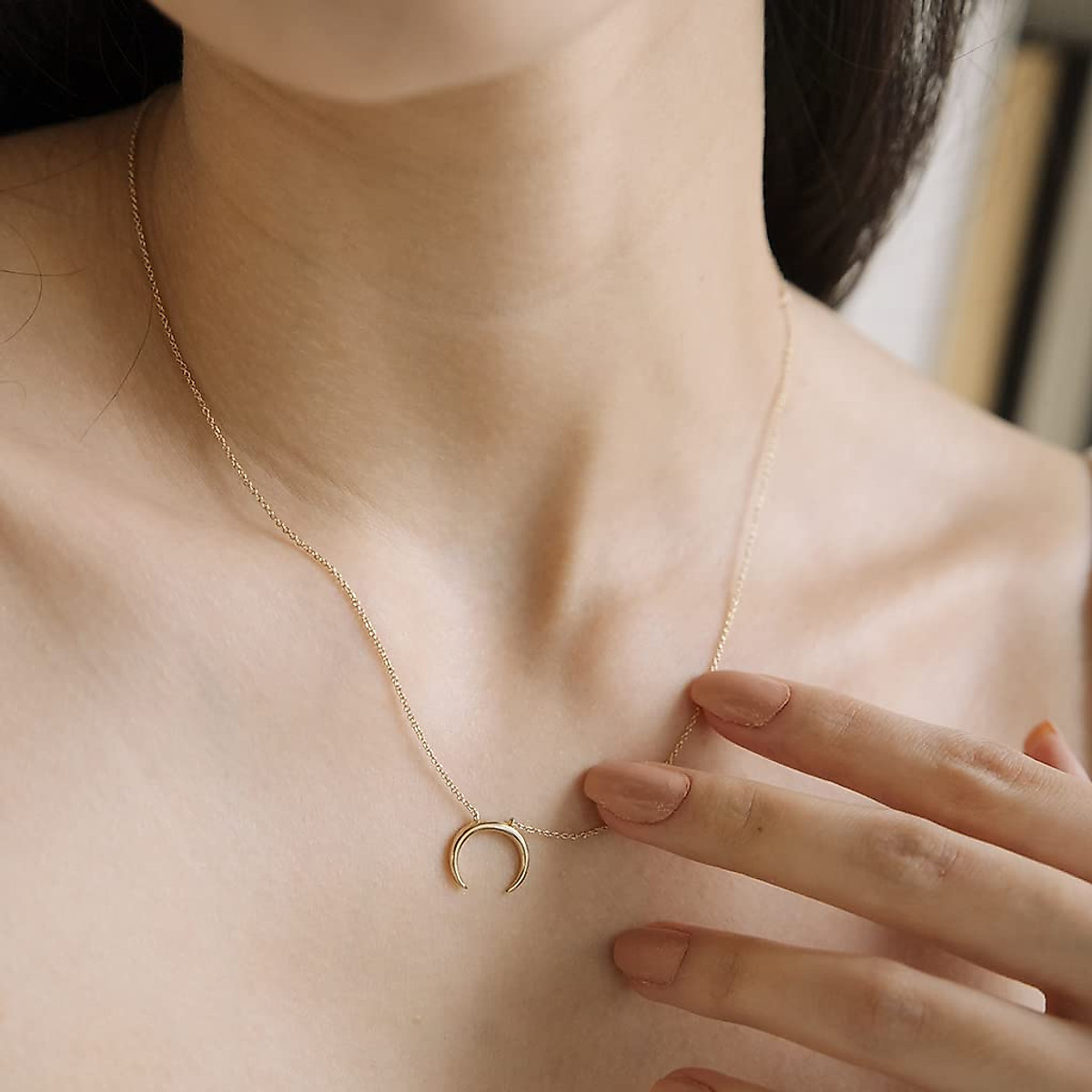 Honeycat Tiny Crescent Horn Necklace in 18k Gold Plate | Minimalist, Delicate Jewelry (Gold)