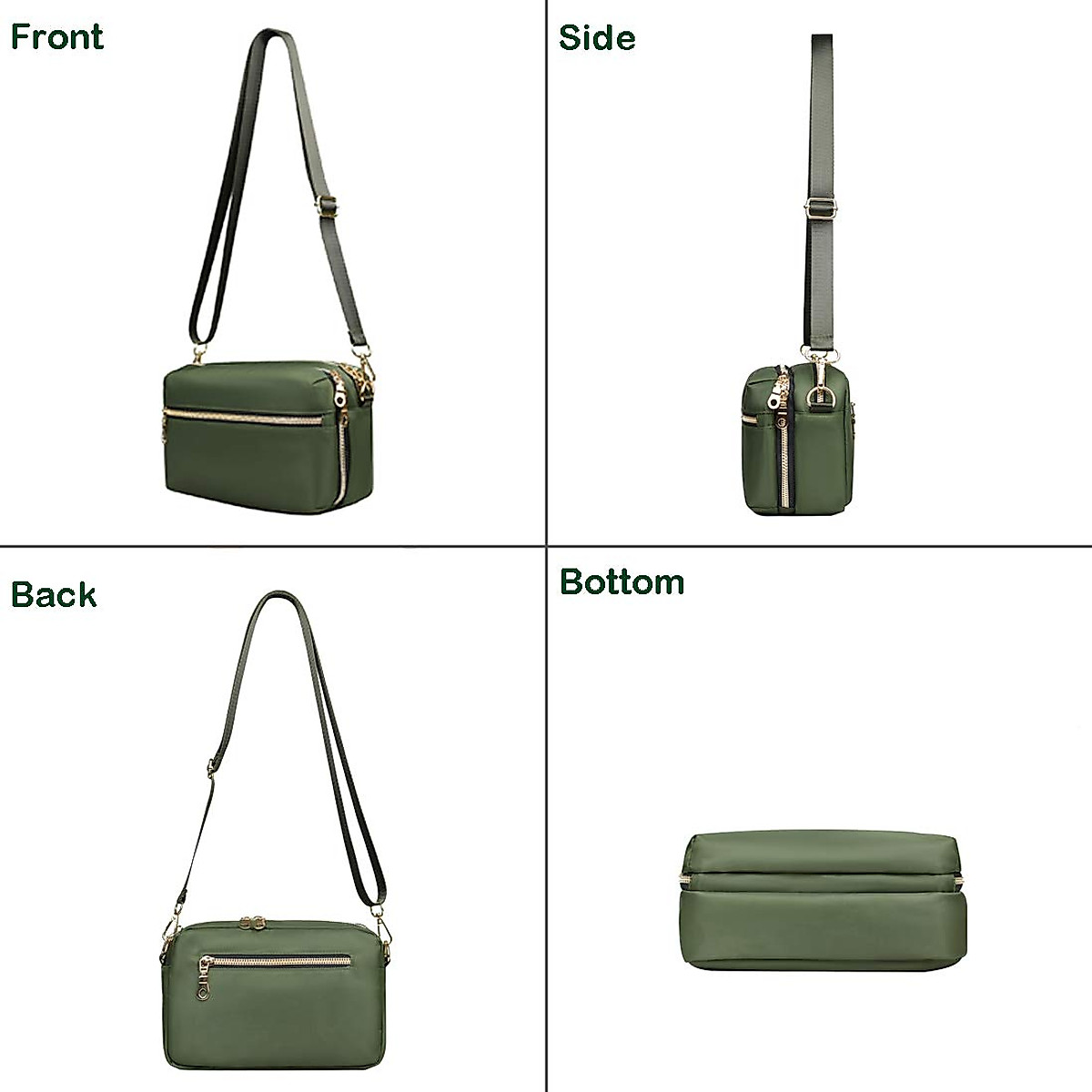 YANAIER Functional Multi Pocket Crossbody Bag for Women Stylish Ladies Shoulder Messenger Bags Purse Army Green B-Large
