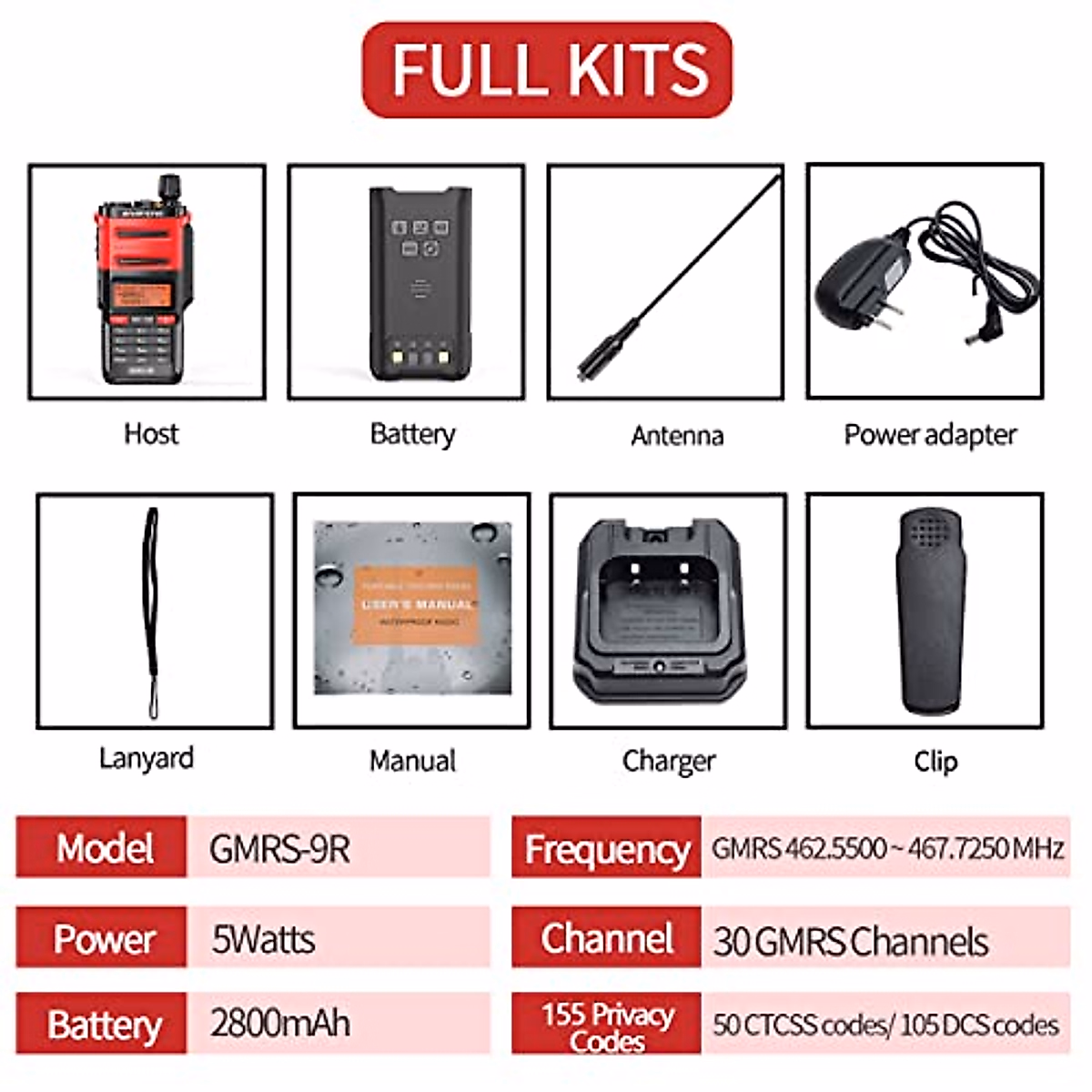 Baofeng GMRS Radio GMRS-9R Handheld Radio with NOAA Weather Scan,Waterproof IP67 Long Range Two Way Radios Rechargeable