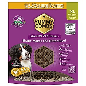 Yummy Combs - Dog Dental Treats | Removes Tartar - Vet VOHC Approved | A Yummy Treat for Teeth Cleaning - Chicken Protein | for Extra Large Dogs (24oz, 12 Count)
