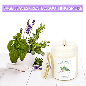 Sage Candle for Cleansing House, 8Oz 45 Hrs Soy Wax Sage Scented Candles for Home Scented Candle, for House Energy Cleansing, Banishing Negative Energy, Purification and Healing,Women Gifts