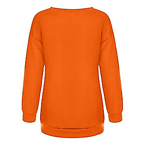 Xdegoge Today 2023 womens halloween sweatshirt Vintage Basic Oversized Crewneck Long Tunic Sweatshirts Pullover Tops