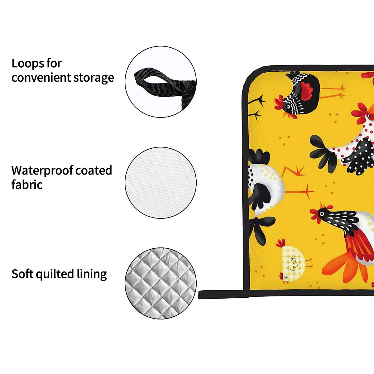 Pot Holders Set of 2 Chicken Kitchen Heat Resistant Square Coaster Pot Holders and Oven Mitts Sets for Cooking ,Baking ,BBQ, Baking