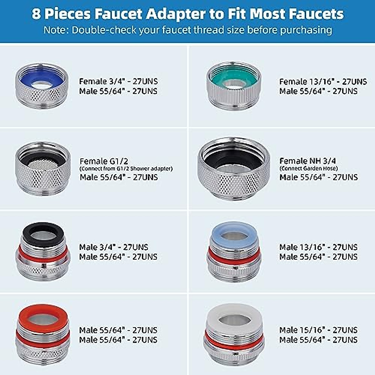 Sink Faucet Hose Sprayer Attachment, Handheld Bidet Toilet Sprayer, 8 Adapters, Dual Function Faucet Sprayer Rinser, Bathroom Shower Head, Baby Cloth Diaper for Feminine Hygiene, Bathing Pets, Chrome