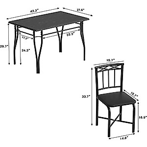 JVSCKO 5 Piece Dining Table Set for Dining Room, Kitchen Table and Faux Leather Chairs for 4, Metal Legs, Padded Seat, Black Home Furniture