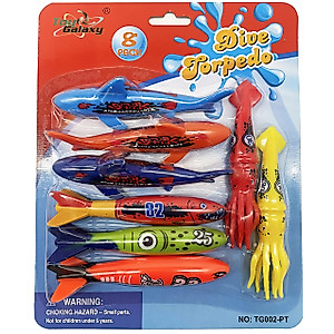 Diving Torpedo Pool Toys: Underwater Sinking Sharks, Squids, and Torpedoes - Kids' Outdoor and Indoor Swimming Activity Toy Set