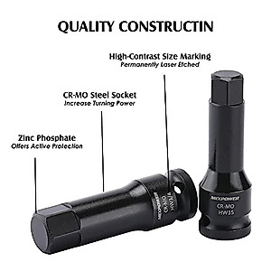 MIXPOWER 1/2" Drive Master Impact Hex Bit Set, Hex Driver, 20-Piece 1/2" Drive Allen Bit Socket Set, SAE/Metric, 1/4" - 3/4", 6-19mm, Cr-Mo Steel, Impact Grade
