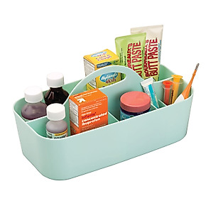 mDesign Plastic Portable Nursery Storage Organizer Caddy Tote - Divided Basket Bin with Handle - Holds Bottles, Spoons, Bibs, Pacifiers, Diapers, Wipes, Baby Lotion - Lumiere Collection - Mint Green
