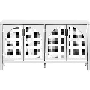LUMISOL Accent Buffet Cabinet with Rattan Doos, Modern Sideboard and Buffet Table Console Table with Adjustable Shelves for Living Room, White