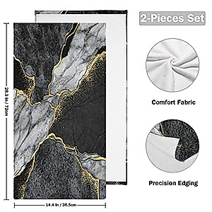 Jucciaco Black Marble Hand Towel for Bathroom Kitchen, Absorbent Luxury Black and Grey Marble Bath Hand Towels Decorative, Soft Polyester Cotton Towels for Hand, 28x14 inches, Set of 2