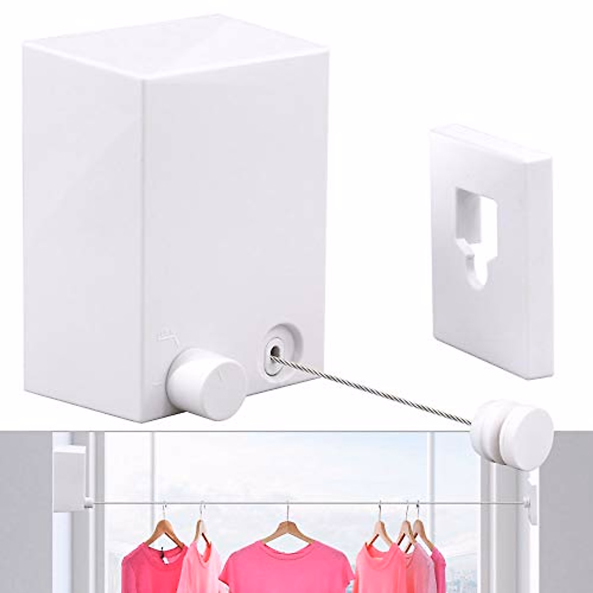 Retractable Clothesline |Indoor Outdoor Clothes Line | Heavy Duty Clothes Drying Laundry Line | Wall Mounted Drying Rack Clothing Line | Retracting Hanging | Lock to Prevent Sagging