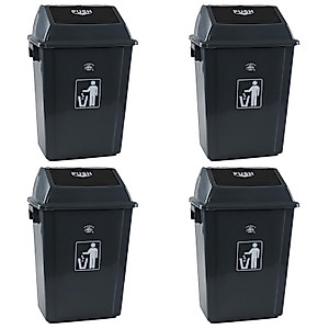 Ortodayes 4-Pack 16 Gollon Large Garbage Cans with Lids, Plastic Outdoor Trash Bin, Grey