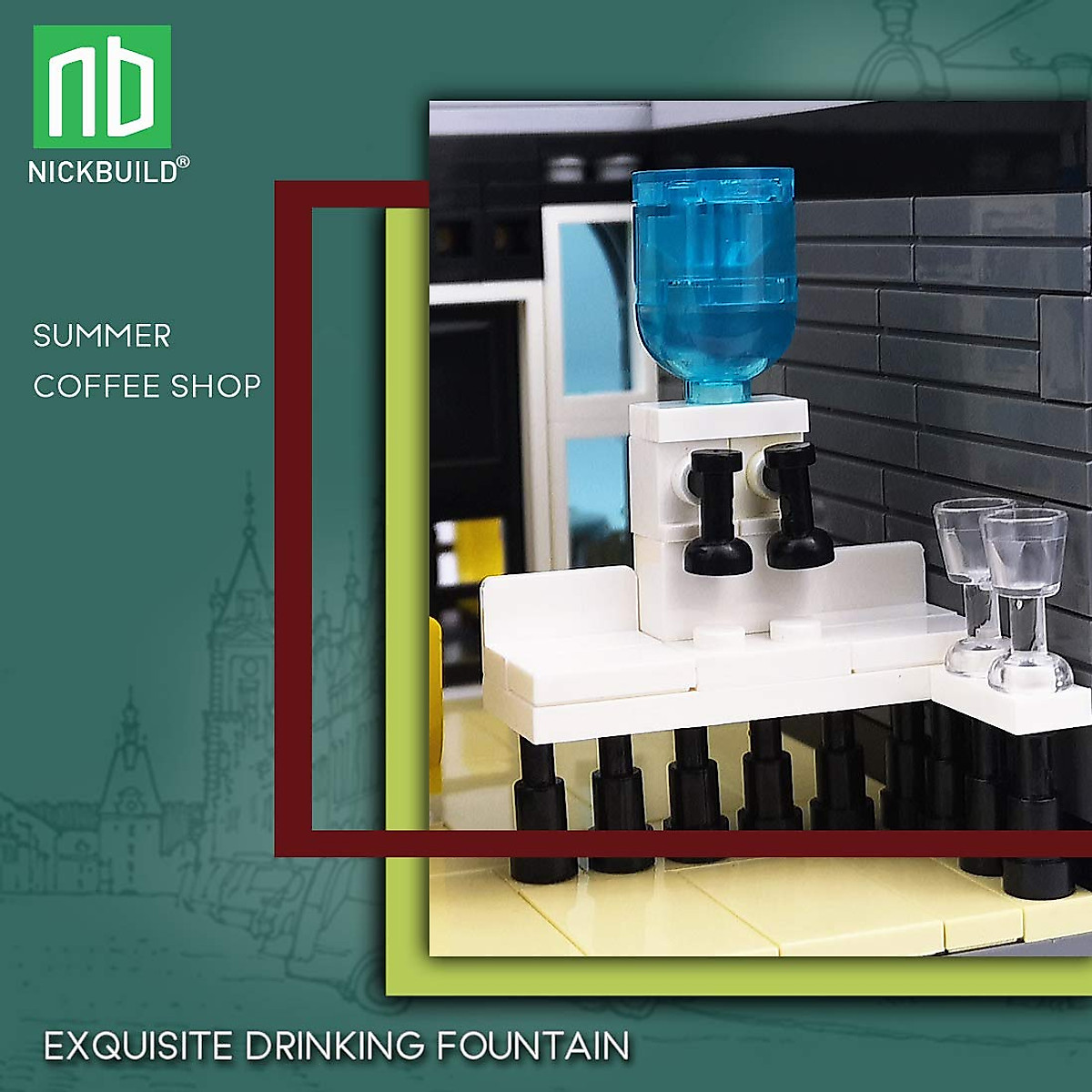 Nickbuild Street Summer Coffee Shop MOC Building Blocks Toy, Towns Series Kits, Collectible Play Model Set and Building City Toys for Kids and Teens (1278 PCS)