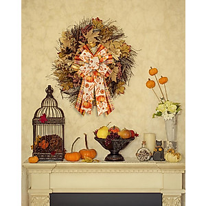 Threetols 2 Rolls 10 Yards Fall Wired Edge Ribbons, 2.5inch Orange Plaid Burlap Ribbons, Autumn Leaves Pumpkin Ribbon for Thanksgiving Party DIY Craft Fall Wreath Bow Decor