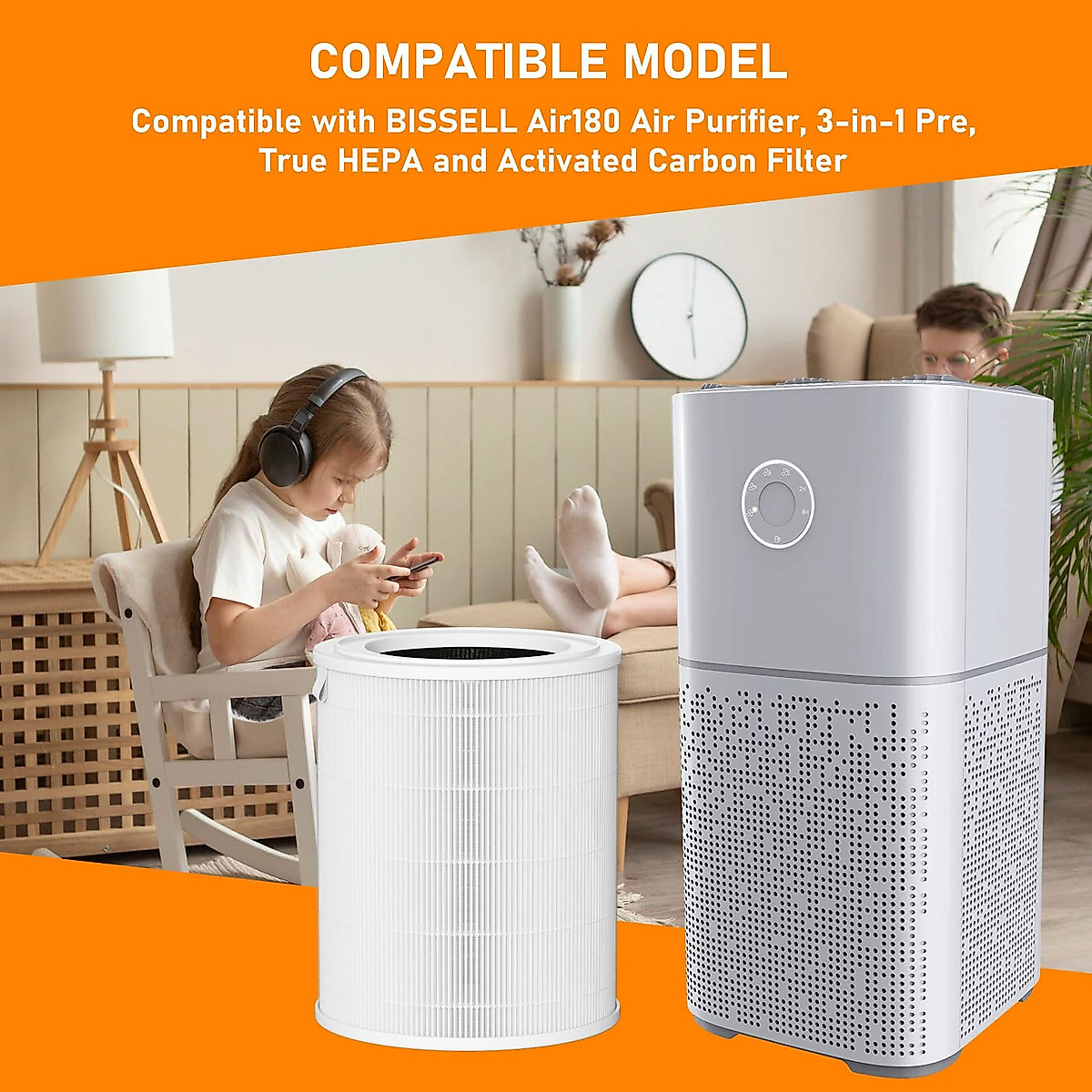 Air180 True HEPA Replacement Filter Compatible with BISSELL Air180 and Air180 Max Series Air Cleaner Purifier, 3-IN-1 H13 True HEPA Filter Set, Compare to Part #3502, 2 Pack