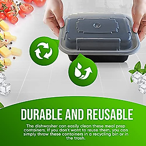 Fonteme Single Compartment Meal Prep - 25 Pack - Small - 12oz - Container with Airtight Lid – Freezer, Microwave & Dishwasher Safe – Stackable – BPA Free Plastic – Meal Prep Storage Container (Black)