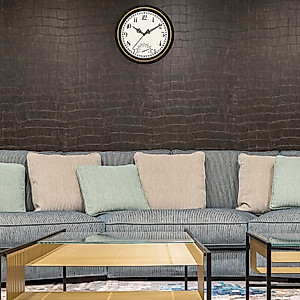 Lumuasky Indoor Outdoor Waterproof Wall Clock with Thermometer, Retro Silent Non-Ticking Battery Operated Round Clock for Garden Patio Yard Home (12 inch, Black Gold)