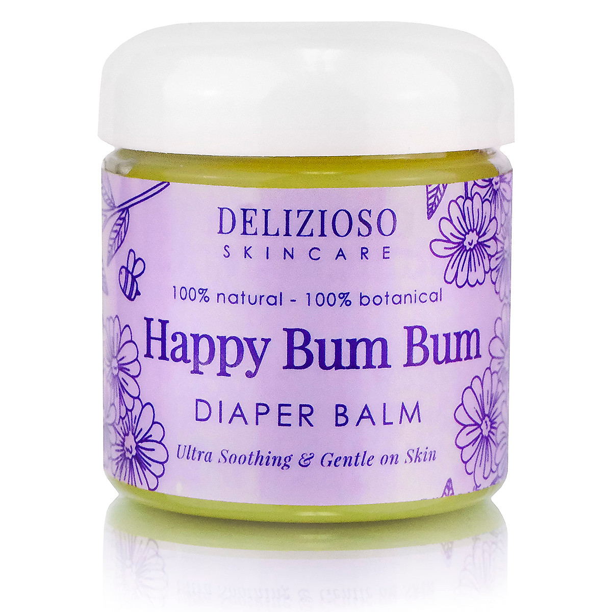 Happy Bum Bum Diaper Baby Balm - 100% Natural - Calendula, Chamomile, Lavender Herbal Infused Moisturizer for Eczema, Dry Skin - Cruelty Free, Salve, With Organics, Handmade - 4 oz / 118 g