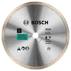 BOSCH DB743S 7 In. Standard Continuous Rim Diamond Blade with 5/8 In. Arbor for Clean Cut Wet/Dry Cutting Applications in Tile, Ceramic, Slate