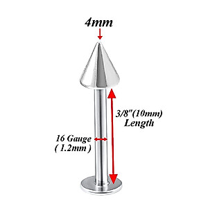 bodyjewellery 8pcs 16g Labret Lip Stud Cartilage Ring Tragus Snakebite Monroe Triple Forward Helix Conch Medusa Lobe Spike - 10mm