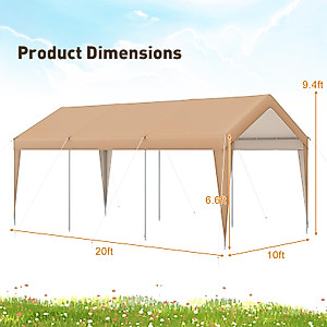 S AFSTAR 10x20FT Carport, Heavy Duty Car Shelter Tent with 180g PE Canopy, 8 Sturdy Galvanized Steel Legs, Ball Bungees, Portable Garage Car Canopy Car Port for Outdoor SUV Truck Car Party Wedding