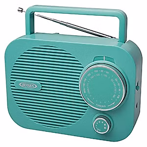 Jensen MR-550 Teal Modern Portable AM/FM Radio, Vintage Retro Rotary Dial with Built in Speakers + Aux Line-in, Power Plug or 4 x ‘C’ Batteries - (Limited Edition)