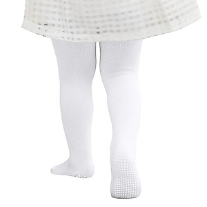 Zando Baby Tights for Girls Non Slip Grip Soft Comfortable Cotton Pantyhose Infant Seamless Leggings Toddler Thick Solid Knit Socks Warm Cute Baby Newborn Infant Stockings White L