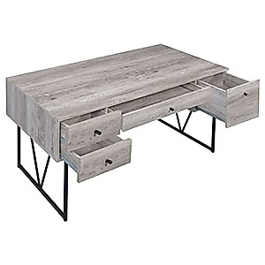 Coaster Home Furnishings Analiese Farmhouse 4 Drawer Home Office Writing Desk Black Metal Base Gray Driftwood