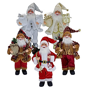 Bluelans 12" Santa Claus Figure, Standing Traditional Christmas Figurine Figure Decor with Christmas Sock and Gifts Bag for Holiday Party Home Decor, Christmas Decorations Pink