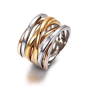 CIUNOFOR 13.7MM Cross Ring Enhancers for Women Statement Engagement Ring Silver Gold Rose Gold Plated Ring Engraving Customized Personalized (Tricolor, 9)