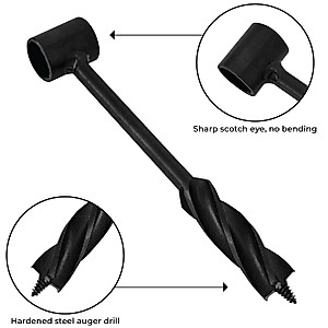VASGOR 1” x 10” Scotch Eye Wood Auger Drill Bit (Sharp-Edged Scotch Eye) - Hand Auger for Bushcraft Backpack and Camping - Perfect Addition Tool to Survival and Camping Gear Packs