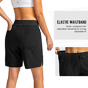 Soothfeel Women's Hiking Cargo Shorts with 4 Pockets 7 Inch Long Quick Dry Athletic Golf Shorts for Women Casual Summer (Black, XL)