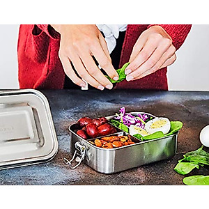 ecozoi Stainless Steel Lunch Box, Leak Proof Metal Bento Box with 3 Compartments, 35 Oz Bento Box, BPA Free Meal Prep Food Container | Bonus 50 ml Sauce Container