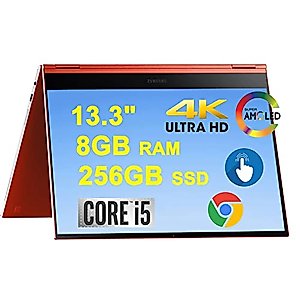 SAMSUNG Galaxy ChromeBook 13 Laptop 13.3" 4K UHD AMOLED Touchscreen (100% Adobe RGB, 100% DCI-P3) Intel Quad-Core i5 Processor 8GB RAM 256GB SSD Backlit Fingerprint USB-C ChromeOS Fiesta Red