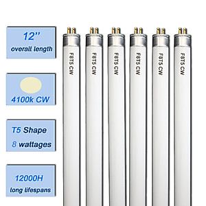 Accway (6 Pack) F8T5/CW 4100K 12’’ Linear Fluorescent Light Bulb, 8W Cool White T5 Tube, G5 Mini Bi Pins Base Replacement for Under Cabinet Light, RV, Closet