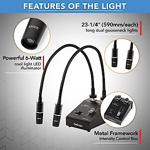 AmScope LED-6W Powerful 6 Watt LED Dual Gooseneck Lights Illuminator, Black, 1 Count (Pack of 1)