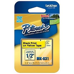 1/2" (12mm) Black on Yellow P-Touch M Tape for Brother PT-70, PT70 Label Maker