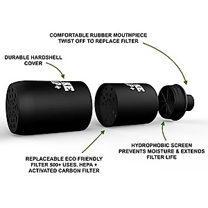 Smoke Trap + | Personal Air Filter (Sploof) - ECO Replaceable Filters - Long Lasting Smoke Filter 500+ Uses With Easy Exhale - Filters Have Zero Plastic Waste - (Black)